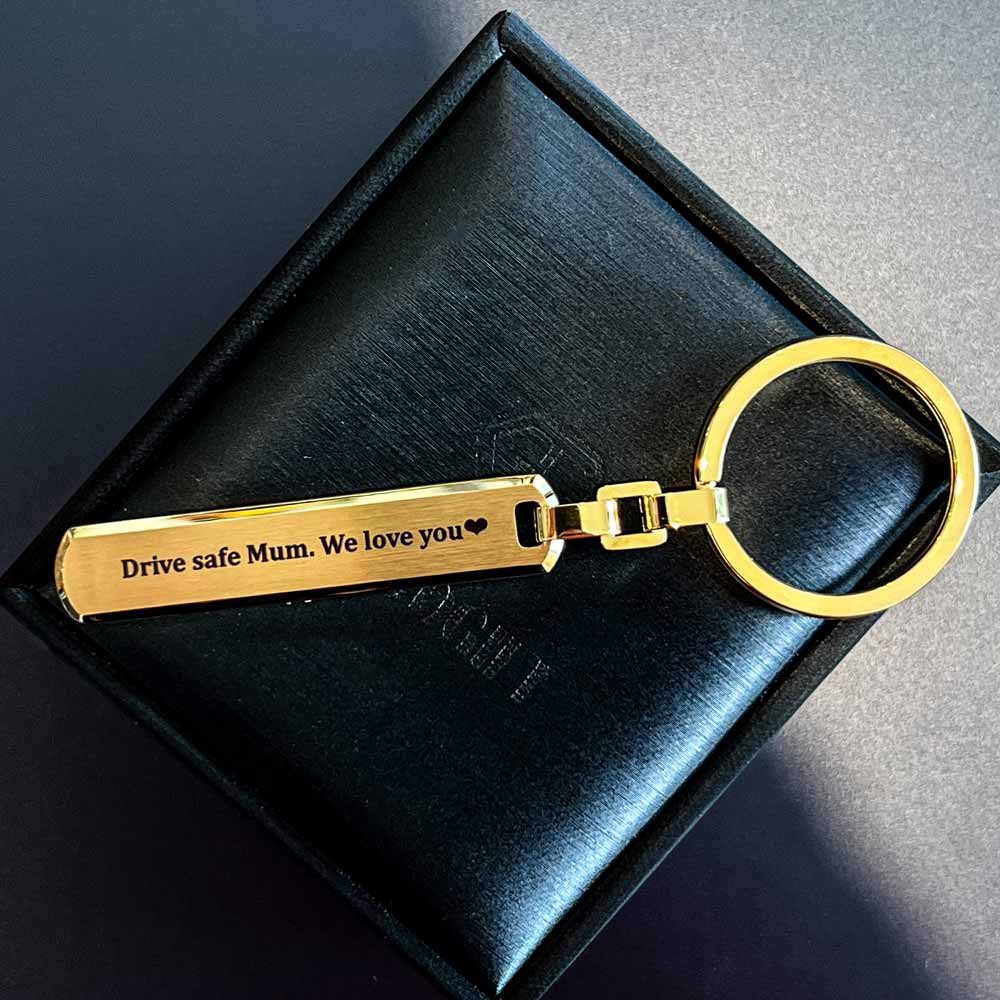 NZ Made 18K Gold Plated Personalised Custom Text Bar Keychain – Goodgift